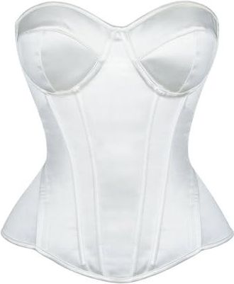 Generic Haut corset en satin 2025 pour femmes, bustier sans bretelles, d&eacute;collet&eacute; coeur, corsage &agrave; baleines, lingerie de mari&eacute;e, combinaison body en dentelle p