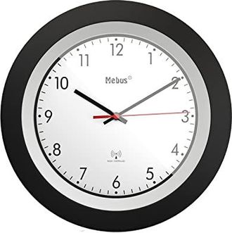 Mebus Funk-Wanduhr/klassisches Model/schwarzer Rahmen/weißes Zifferblatt / 30 cm Durchmesser/Rund/Funkuhr (DCF77) / Modell: 19447 / Farbe: Schwarz, Weiß