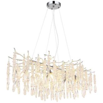 Globo Lighting Pendelleuchte H&auml;ngeleuchte Deckenleuchte Metall silber Glaskristalle L 100 cm
