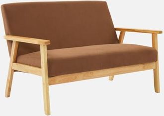 Sweeek Banquette canapé 2 Places en Bois et Tissu Velours côtelé Coloris Marron. Isak. L 114 x P 69.5 x H 73cm