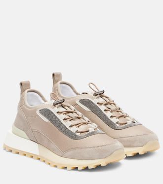 Brunello Cucinelli Sneakers Runner aus Veloursleder und Canvas