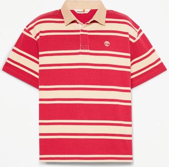 Timberland All Gender Kurz&auml;rmeliges Rugby-Polohemd mit Streifen in Rot, Rot, Gr&ouml;&szlig;e