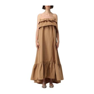 Saint Laurent R&uuml;schen Maxikleid Gestufte Saumlinie - - Dresses - Damen - Braun - XS