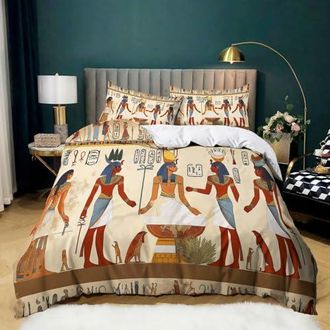 Generic Housse de Couette 180 x 200 cm pour Enfants Gar&ccedil;Ons Filles, Pharaon LEgypte Ancienne Microfibre Housse de Couette pour 2 Personnes - Personnages Dessi