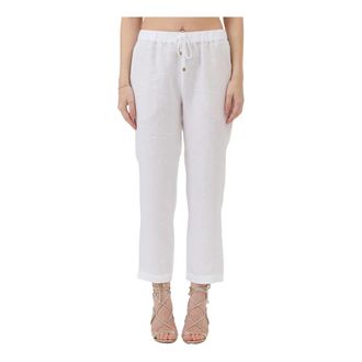 Le Tricot Perugia Wei&szlig;e Leinenhose mit hoher Taille und Kordelzug - - Trousers - Damen - Wei&szlig; - S
