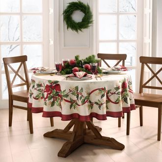 Elrene Home Fashions Villeroy & Boch Winter-Tischdecke mit Schleifen und Girlande, 178 x 177 cm, rund