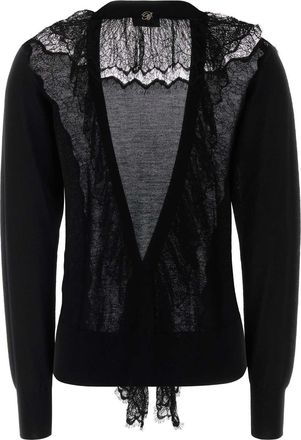 Blumarine Lace-Detail Virgin Wool Sweater - Black