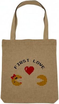 Fabulous Sac Shopping Tote Bag Aspect Lin - First Love Jeux Vid&eacute;o Retro Gaming Saint Valentin 8 Bit - Sac de Courses Toile Epaisse 360g Beige Naturel Cabas Por