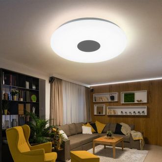Globo Lighting Deckenleuchte Deckenleuchten Wohnzimmer Deckenlampe led in runder Form, Chrom mit Acrylschirm, 1x led 18W 1260 lm warmwei&szlig;, 37,5 cm, 2er Set
