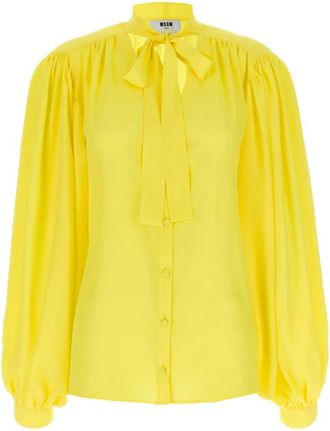Msgm Msgm, Femme, Blouses et Chemises, Jaune, Taille: 40 FR Bow Shirt
