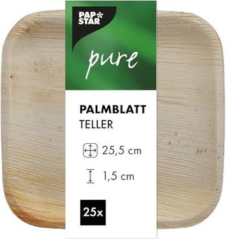 Papstar 25 Teller, Palmblatt Pure eckig,5 cm x,5 cm x 1,5 cm, Natur