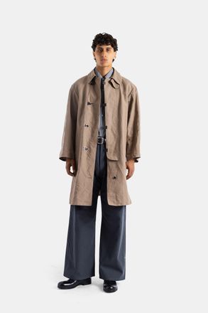 Taiga Takahashi Mens Washi Paper And Linen Beige Raincoat Coat