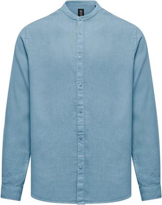 Bomboogie Homme, Chemises, Bleu, Taille: S Chemise en lin &agrave; col mao