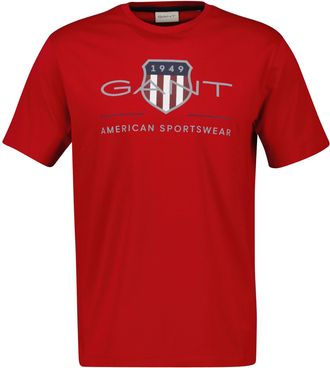 GANT Gant Herren T-Shirt - Regular Archive Shield, Rundhals, Kurzarm, Baumwolle, Print Rot (Ruby) L