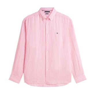 Tommy Hilfiger Homme, Chemises, Rose, Taille: L Regular Fit Stripe Linen Shirt