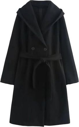 Generic Long Womens Winter Coat Winter Wool Blend Pea Coat Double Breasted Notch Lapel Long Overcoat Black X Large
