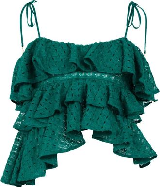 Twinset Femme, Maillots de bain, Vert, Taille: 36 FR Haut Court &agrave; Volants Multicouches