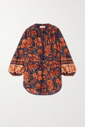 Zimmermann Blouse En Soie Biologique &Agrave; Imprim&eacute; Fleuri Et &Agrave; Liens Junie - Net Sustain - Bleu