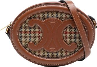 Celine Hobo Bags - Small Houndstooth Canvas and Calfskin Cuir Triomph - Gr. unisize - in Braun - f&uuml;r Damen