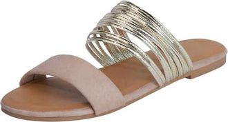 Generic 2026 Chaussures plates pour femme - Pantoufles en soie dor&eacute;e &agrave; la mode - Confortables - Un pied - Sandales de plage, kaki, 38.5 EU