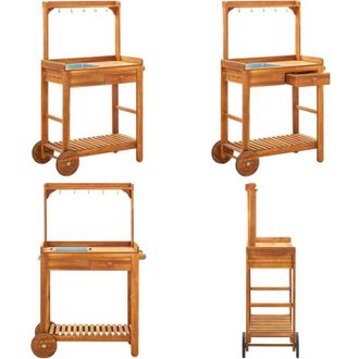 vidaXL Servierwagen Akazienolz Massiv 92 x 43,5 x 141,5 cm - K&uuml;chenwagen - Holzschrank - Gartenm&ouml;bel - Esszimmer M&ouml;bel - Sideboard - Home & Living