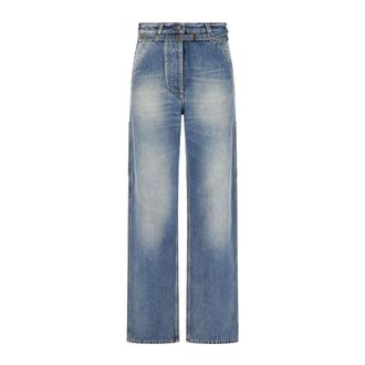Dries Van Noten Jean large effet d&eacute;lav&eacute; avec ceinture - Femme - Jeans - Bleu - Taille: W26