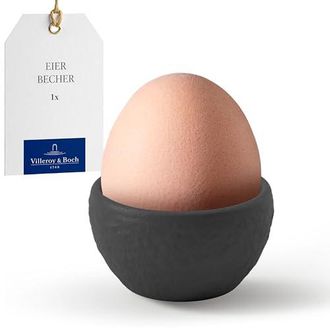 Villeroy & Boch Manufacture Rock Blanc Eierbecher Schwarz, Sp&uuml;lmaschinenfest, Matte Schieferoptik, Modernes Design, Als Shotglas/Schnapsglas Verwendbar, Premium Porze