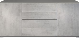 Vladon Sideboard Faro V2 - Kommode mit 2 Türen & 4 Schubladen, Schrank mit LED Lichtleiste, Anthrazit matt/Beton Oxid Optik (166,5 x 75,5 x 35)
