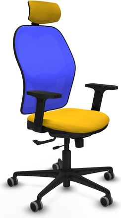 Piqueras y Crespo Ergonomischer Home Office Jorquera Stuhl mit 2D-Armlehnen, h&ouml;henverstellbare Lendenwirbelst&uuml;tze und h&ouml;henverstellbares Kopfteil, Blau/Gelb