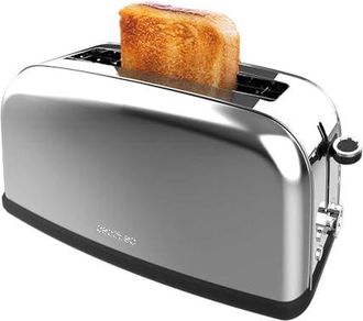 Cecotec Vertikaler Toaster 1 Langschlitz Toastin time 850 Inox Long Lite, 850 W, 2 Scheiben Brot, 3,8 cm breiter Schlitz, Brötchenaufsatz und Krümelschublade,