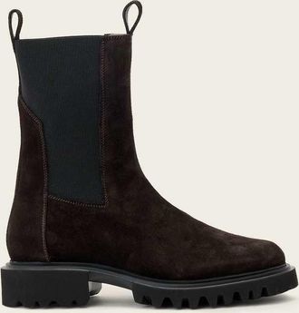 AllSaints bottes Hallie en daim et cuir marron fonc&eacute;