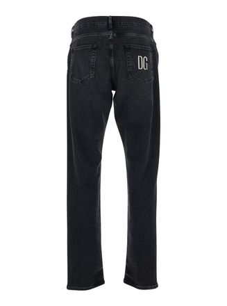 Dolce & Gabbana Mens Jeans With Logo Patch, Black Cotton
