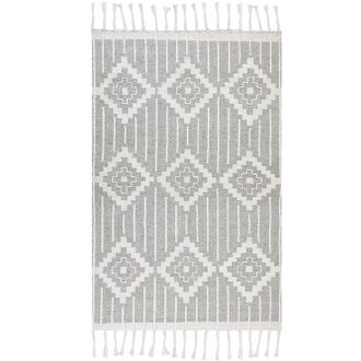 Beliani Teppich Grau und Wei&szlig; Kunststoff 140 x 200 cm Outdoor u. Indoor Matte Modern mit Muster Rechteckig Kurzflor Gartenaccessoires Balkon Wohnzimmer