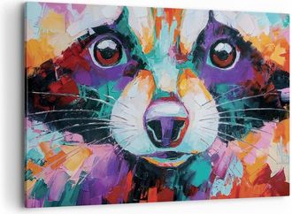 Arttor Wandbilder Dekoration Wohnzimmer Waschbär Bunt Öl Bilder auf Leinwand 120x80cm Leinwandbild Schlafzimmer Küche Deko Wand Kunstdruck Art Groß XXL Wandd