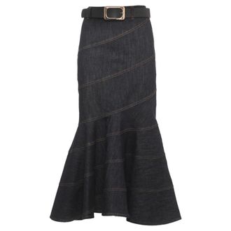 Self Portrait Denim Belted Midi Skirt - - Skirts - Damen - Blau - XS
