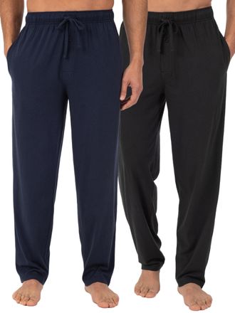Fruit Of The Loom Mens Extended Sizes Jersey Knit Sleep Pant, Black/Navy (2-Pack), Large Tall