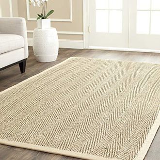 Safavieh Naturfaser Teppich für Wohnzimmer, Esszimmer, Schlafzimmer - Natural Fiber Collection, Kurzer Flor, Natur und Beige, 122 X 122 cm