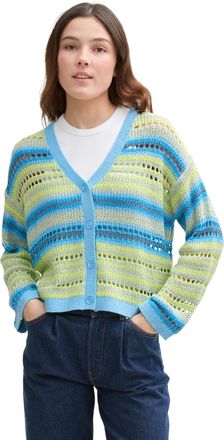 Tom Tailor Damen 1046665 Cardigan Strickjacke, 37820-Mint Blue Multicolor Stripe, M