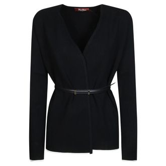 Max Mara Mstdente Cardigan Punto Milano con Cintura - - Knitwear - Damen - Schwarzk - L