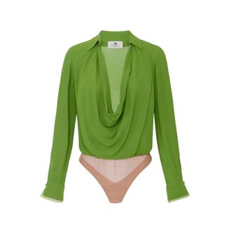 Elisabetta Franchi Femme, Tops, Vert, Taille: 38 FR Body en Georgette de Viscose