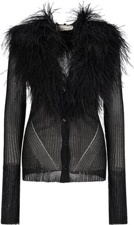 Blumarine Femme, Pulls, Noir, Taille: 40 FR Gilet en maille avec col orn&eacute; de plumes