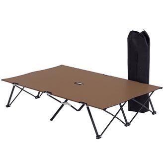 OUTSUNNY Doppel-Campingbett Campingliege Klappbare Sonnenliege Outdoor-Terrassenschlafbett Superleicht mit Tragetasche (Khaki)