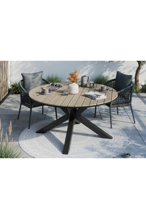 ambia GARDEN Gartentisch, Natur, Dunkelgrau, Metall, Kunststoff, rund, X-Form, 150x75x150 cm, rostfrei, wetterbest&auml;ndig, Gartenm&ouml;bel, Gartentische, Gartentische