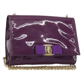 Ferragamo Sac bandouli&egrave;re en cuir verni doccasion - Femme - Pre-owned - Violet - Taille: ONE Size