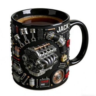 Generico Keramik-Kaffeetasse, realistisch, mechanisch, mit rutschfestem Griff, f&uuml;r M&auml;nner, Kinder, Ehemann, Autoliebhaber, Tee, Kaffee, Zuhause, B&uuml;ro, Valentin