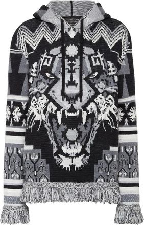 Philipp Plein Femme, Sweatshirts et sweats &agrave; capuche, Noir, Taille: 36 FR Pull &agrave; capuche en laine avec franges Navajo