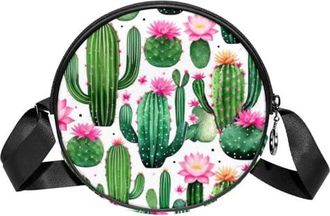Generic Circle Sac &agrave; bandouli&egrave;re pour femme, petit sac &agrave; bandouli&egrave;re vert cactus avec fermeture &eacute;clair, bretelles r&eacute;glables, sac &agrave; main rond d&eacute;contract&eacute; pour 