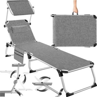 TecTake Sonnenliege mit Dach, Balkonliege aus Aluminium, klappbare Gartenliege, wetterfest, Liegestuhl für Garten, Camping & Strand, verstellbarer Rückenlehne