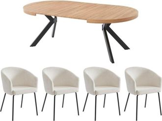 Vente-Unique Vente-unique - Ensemble table komoni + 4 chaises moroni - Naturel et crème
