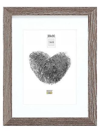 Deknudt Frames Bilderrahmen mit Passepartout - Grau Holzfarbe - S66KH3 P1 20x30cm für Bild 13x18cm - Bilderrahmen Holz MDF - Bilder aufhängen oder ausstellen